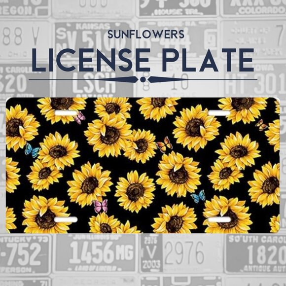 Accents | Sunflowers Flowers License Plate Yellow Sunflower Floral ...